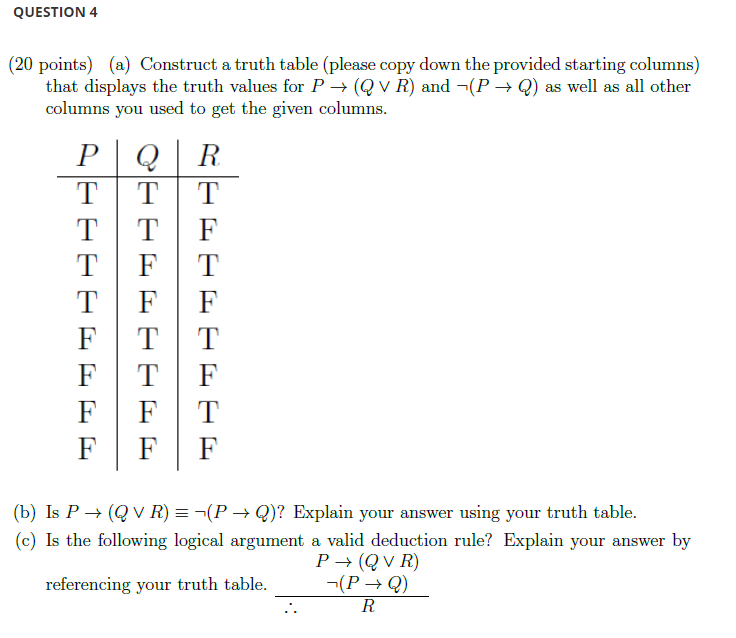 Solved (20 points) (a) Construct a truth table (please copy | Chegg.com