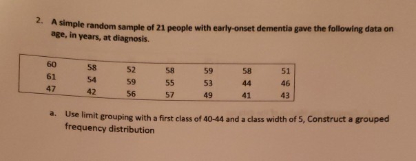 Solved simple random sample of 21 people with early-onset | Chegg.com