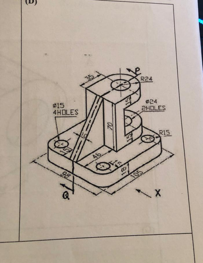 Solved Draw 3 views including sectional view for the shape ( | Chegg.com