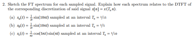 Solved 2. Sketch the FT spectrum for each sampled signal. | Chegg.com