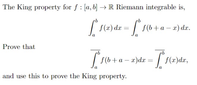 Solved The King property for f:[a,b]→R Riemann integrable | Chegg.com