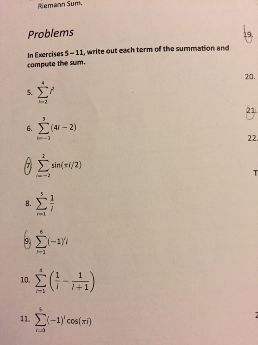 Solved Sum. Riemann Problems In Exercises 5-11, write out | Chegg.com