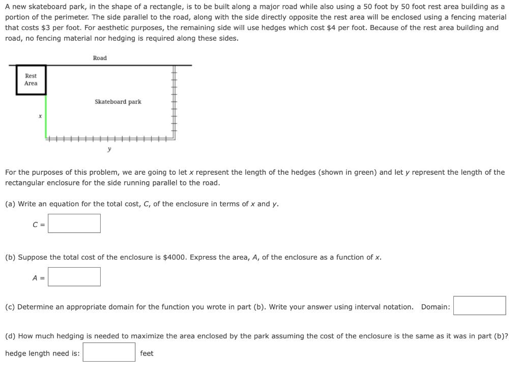 Solved A new skateboard park, in the shape of a rectangle, | Chegg.com