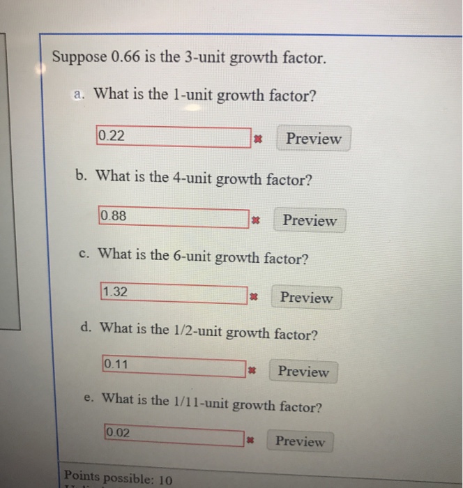 Solved Suppose 0.66 is the 3-unit growth factor. a. What is | Chegg.com