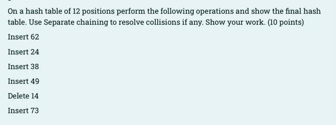 Solved On a hash table of 12 positions perform the following | Chegg.com