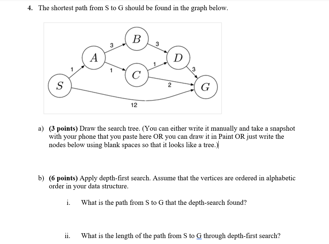 Solved 4. The shortest path from S to G should be found in | Chegg.com