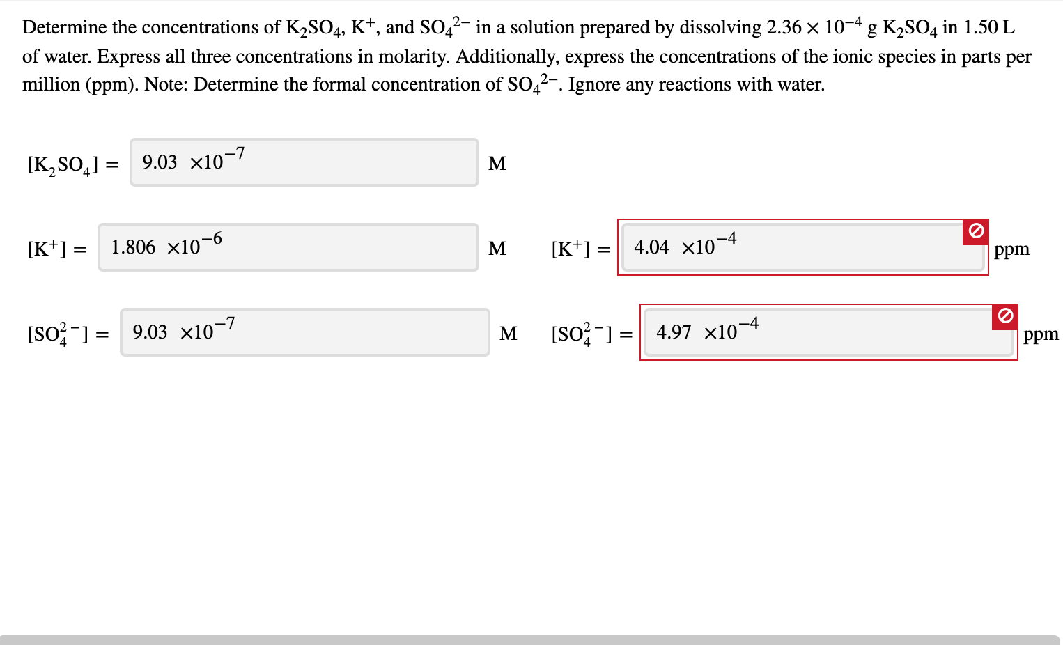 Solved Determine the concentrations of K2SO4, K+, and SO42- | Chegg.com