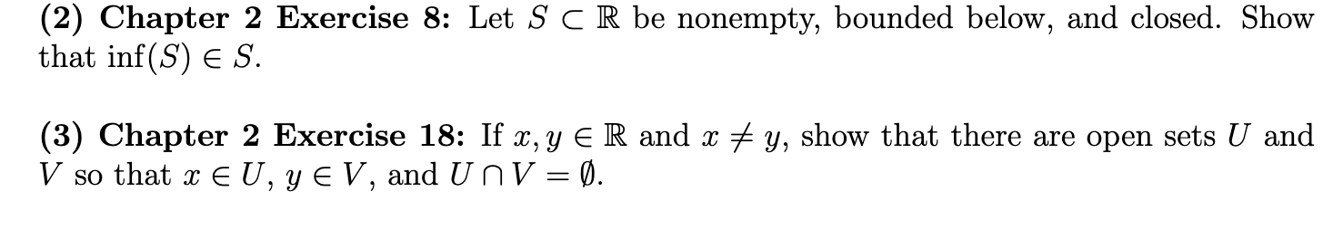 Solved (2) Chapter 2 Exercise 8: Let S⊂R be nonempty, | Chegg.com