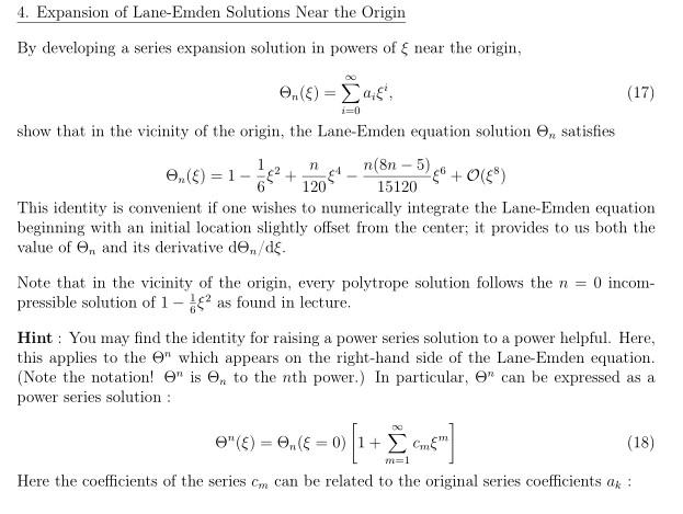 4. Expansion of Lane-Emden Solutions Near the Origin | Chegg.com