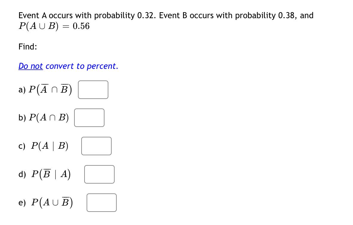 Solved Event A occurs with probability 0.32. Event B occurs | Chegg.com