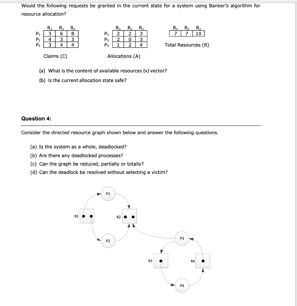 Solved Question 1: A system that uses the Banker's Algorithm | Chegg.com