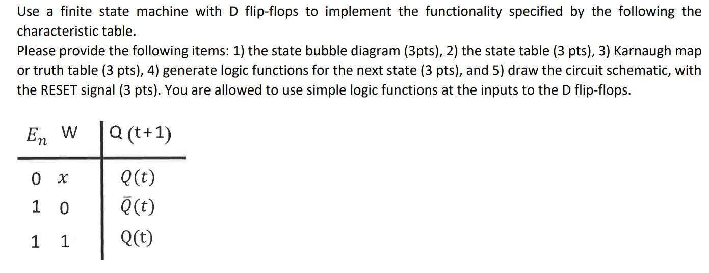 Solved Use a finite state machine with D flip-flops to | Chegg.com