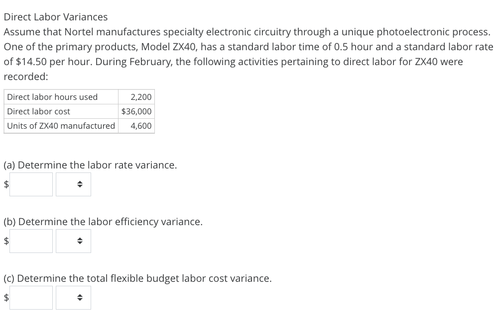 Solved Direct Labor Variances Assume that Nortel | Chegg.com