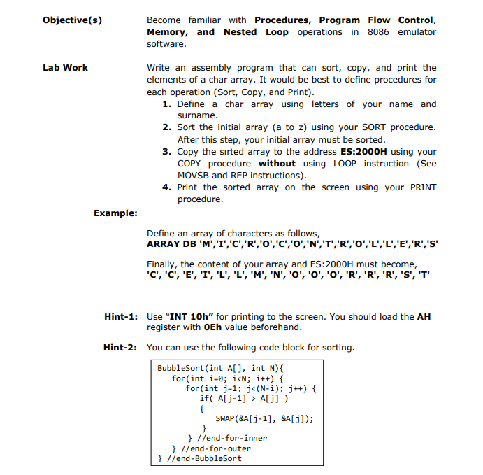 Solved Objective(s) Become familiar with Procedures, Program | Chegg.com