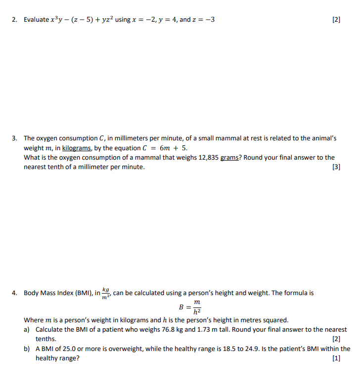 Solved 2. Evaluate x3y−(z−5)+yz2 using x=−2,y=4, and z=−3 | Chegg.com