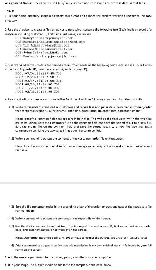 Solved Assignment Goals To Learn To Use UNIX Linux Chegg