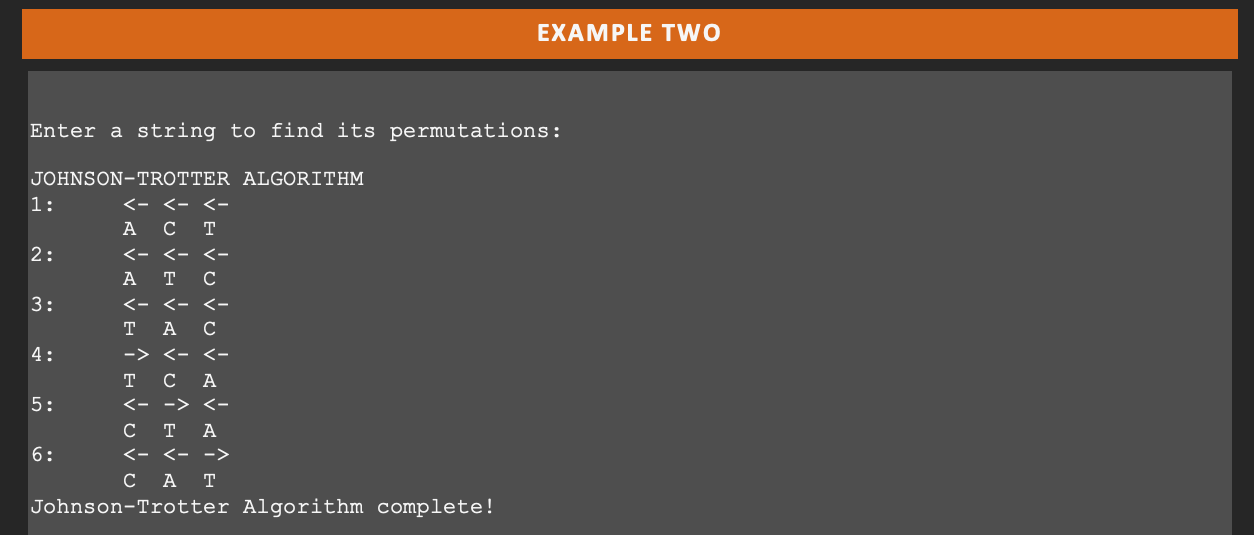 Solved I need this Johnson Trotter algorithm to be modified | Chegg.com