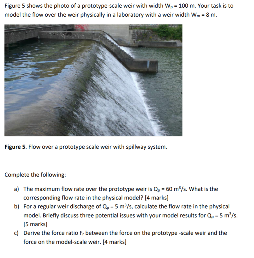 Solved Figure 5 shows the photo of a prototype-scale weir | Chegg.com