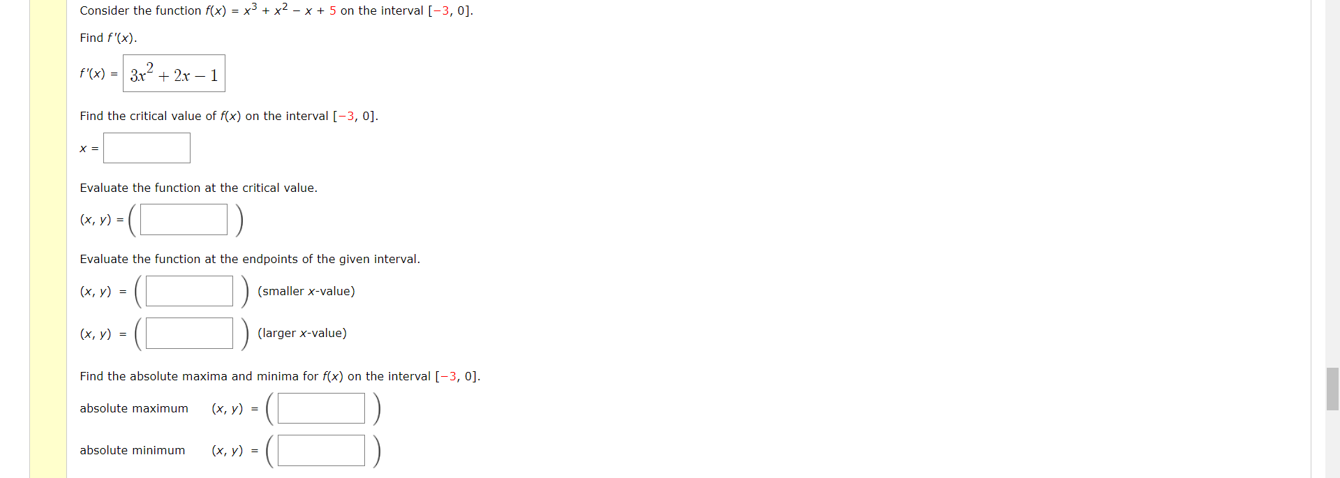 Solved Consider the function f(x)=x3+x2−x+5 on the interval | Chegg.com