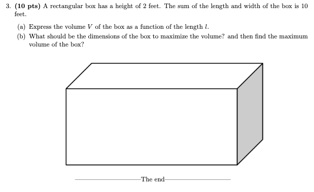 Solved 3. (10 pts) A rectangular box has a height of 2 feet. | Chegg.com