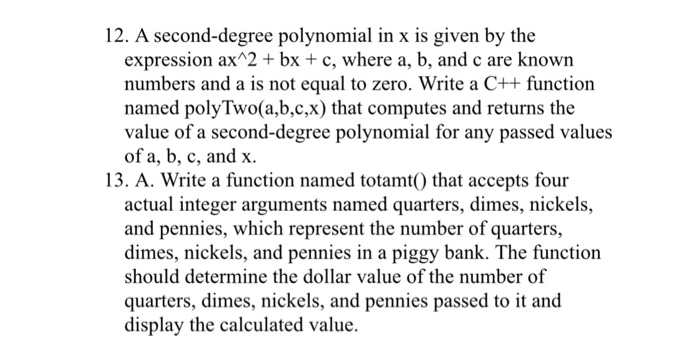 Solved 12. A second-degree polynomial in x is given by the | Chegg.com