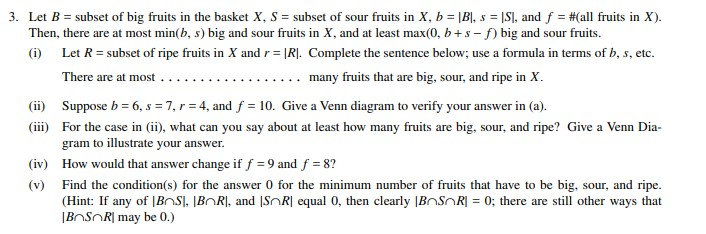 3. Let B = subset of big fruits in the basket X, S = | Chegg.com