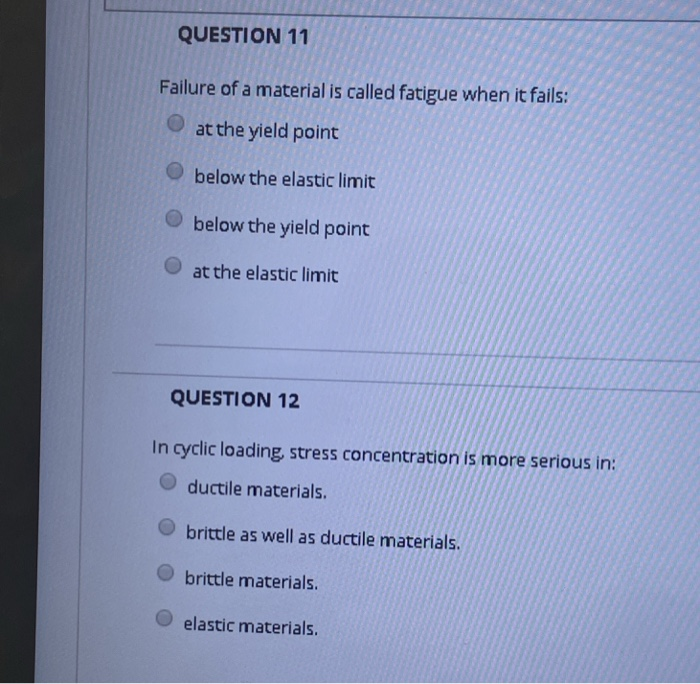 Solved QUESTION 11 Failure of a material is called fatigue | Chegg.com