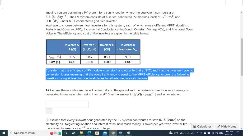 Solved Imagine you are designing a PV system for a sunny | Chegg.com
