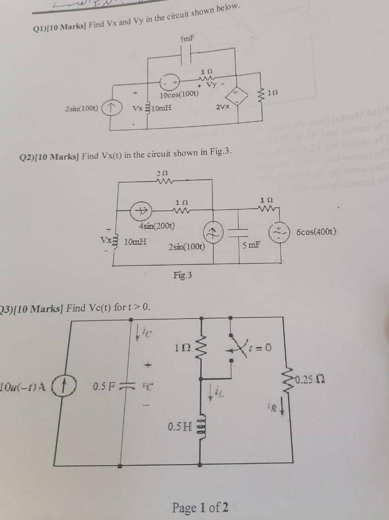Solved Q1)[10 Marks] Find Vx and Vy in the circuit shown | Chegg.com