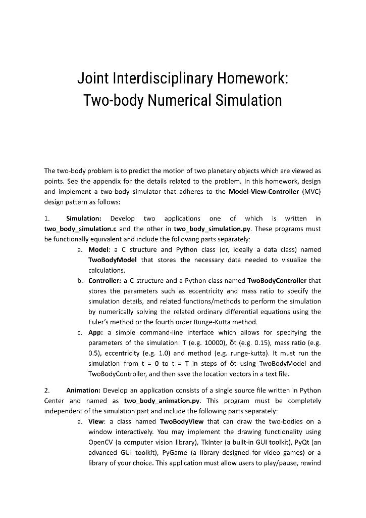 Joint Interdisciplinary Homework: Two-body Numerical | Chegg.com