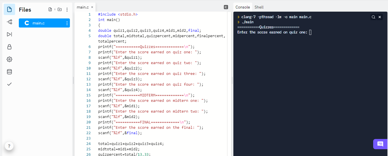 Solved Trying to get this in C code and it is not complete | Chegg.com
