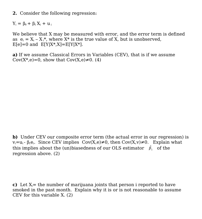 2. Consider the following regression: Y = Bo + B. X + | Chegg.com
