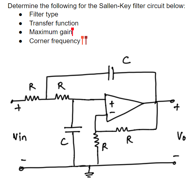 Solved Determine the following for the Sallen-Key filter | Chegg.com