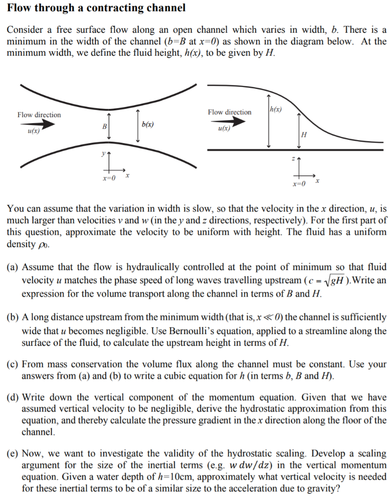 Flow through a contracting channel Consider a free | Chegg.com