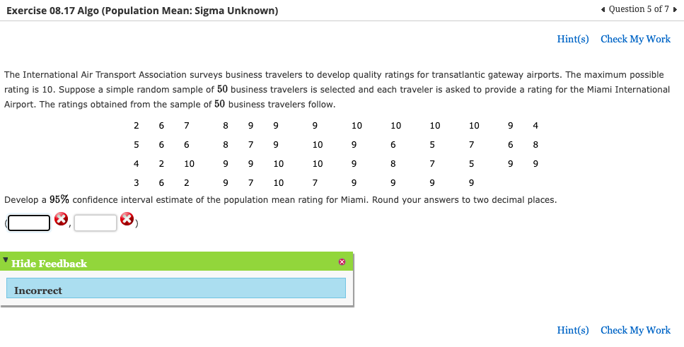 Solved Exercise 08.17 Algo (Population Mean: Sigma Unknown) | Chegg.com