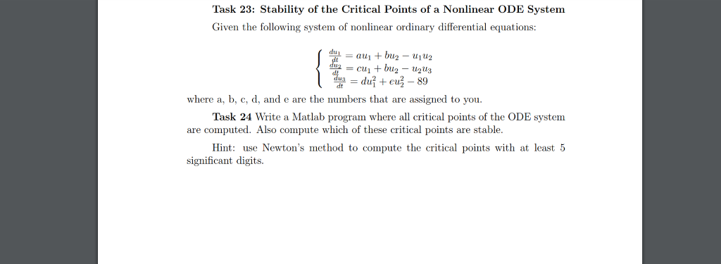 Task 23: Stability of the Critical Points of a | Chegg.com