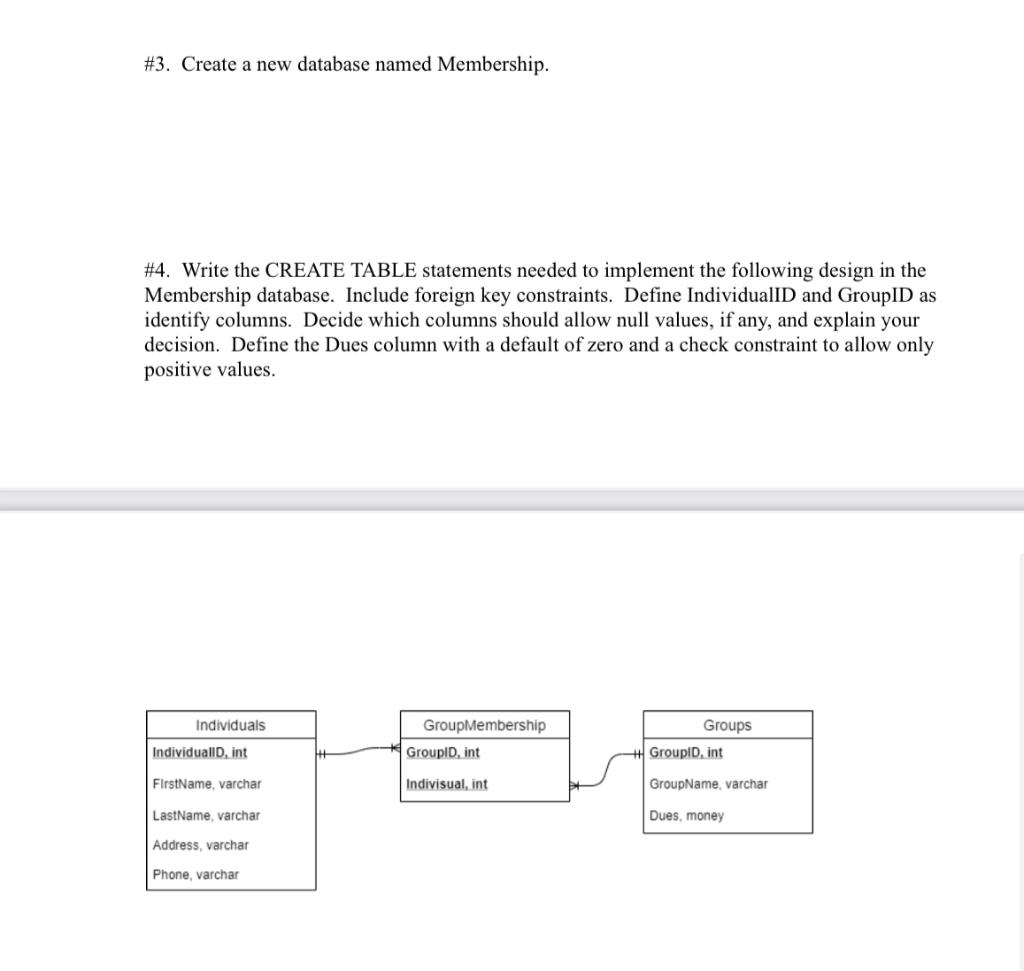Solved #3. Create a new database named Membership. #4. Write | Chegg.com