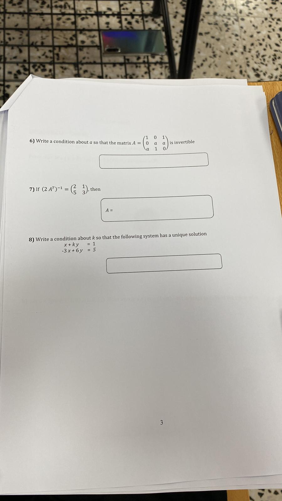 Solved 6) Write a condition about a so that the matrix | Chegg.com