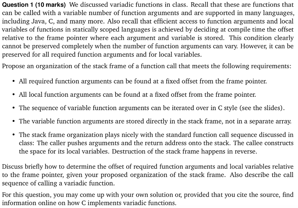 Question 1 (10 marks) We discussed variadic functions | Chegg.com