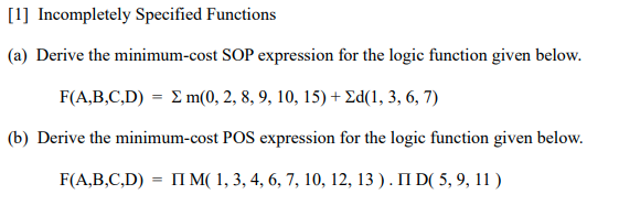 Solved [1] Incompletely Specified Functions (a) Derive the | Chegg.com
