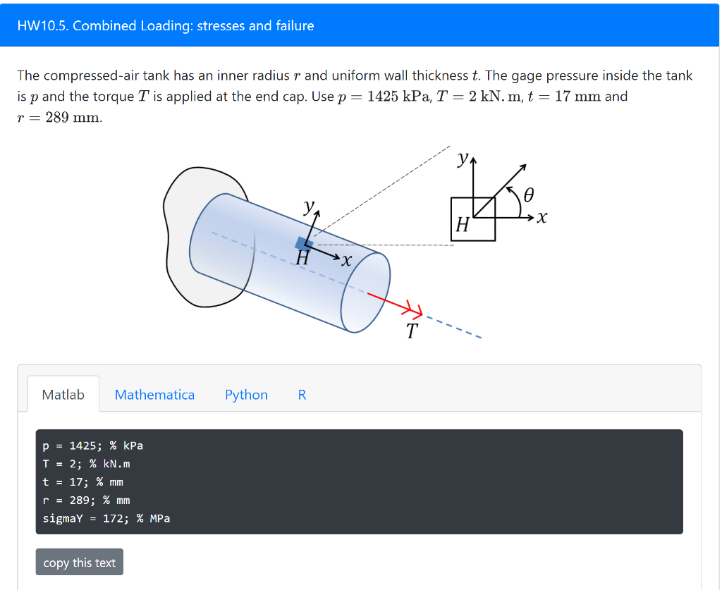 Solved HW10.5. Combined Loading: stresses and failure The | Chegg.com