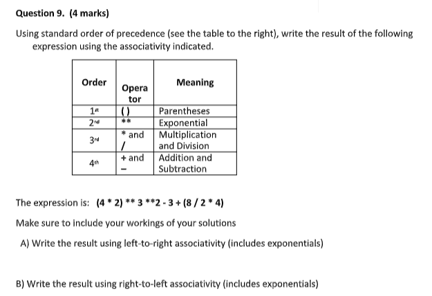 Solved Question 9. (4 marks) Using standard order of | Chegg.com