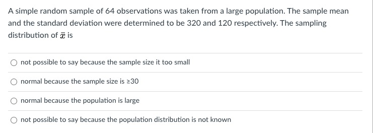 Solved A simple random sample of 64 observations was taken | Chegg.com