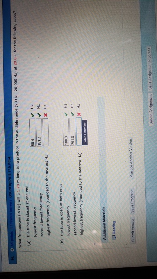 Solved 5 P054 What f frequencies (in Hz) will a 1.70 m long | Chegg.com