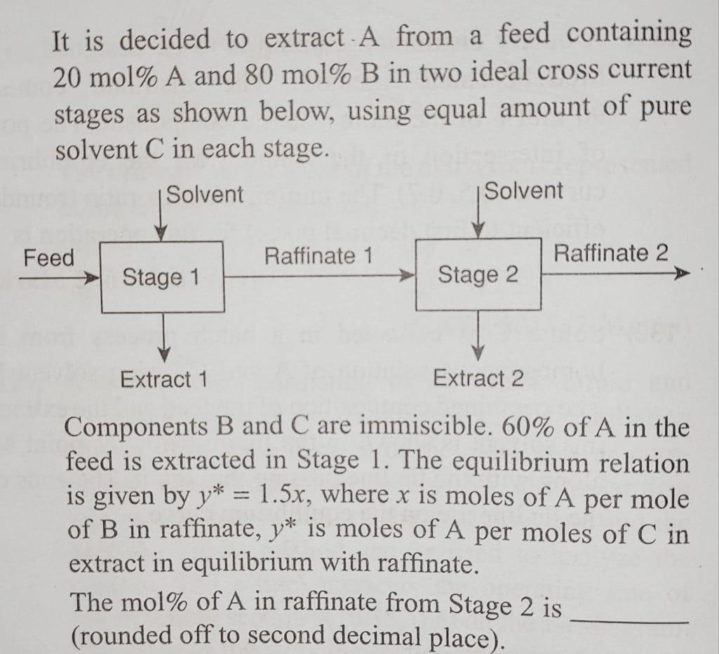 Solved It is decided to extract - A from a feed containing | Chegg.com