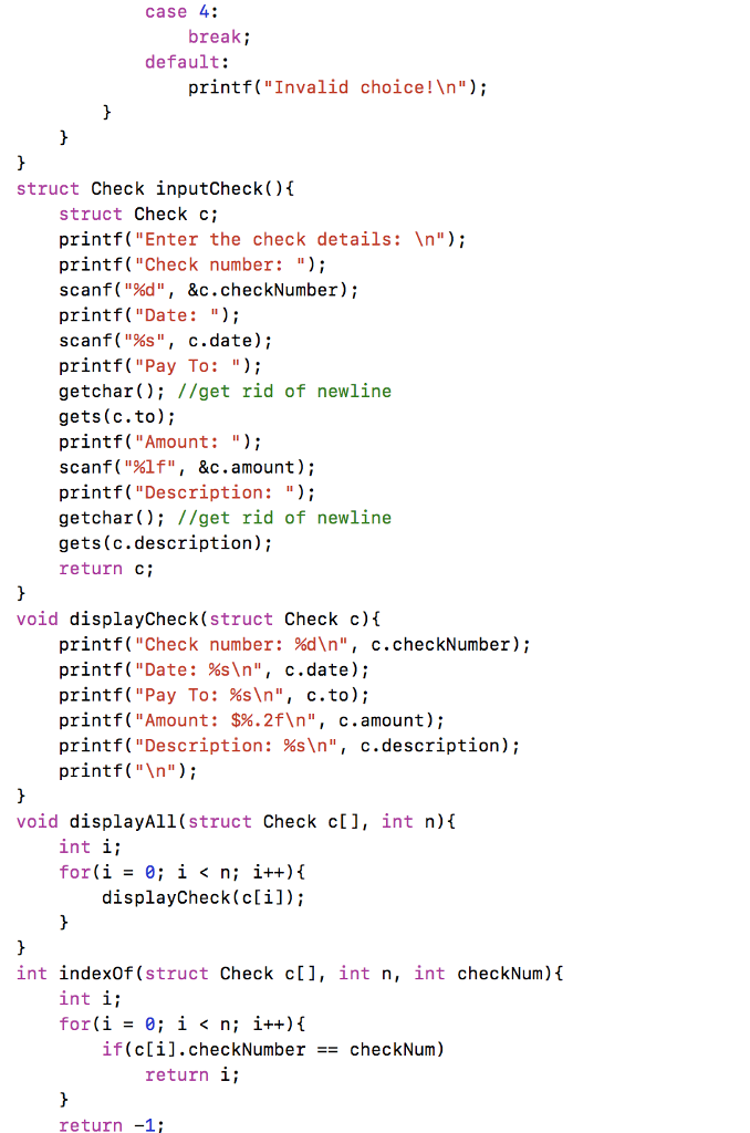Solved Alter the Checkbook program from Assignment 5 using C | Chegg.com