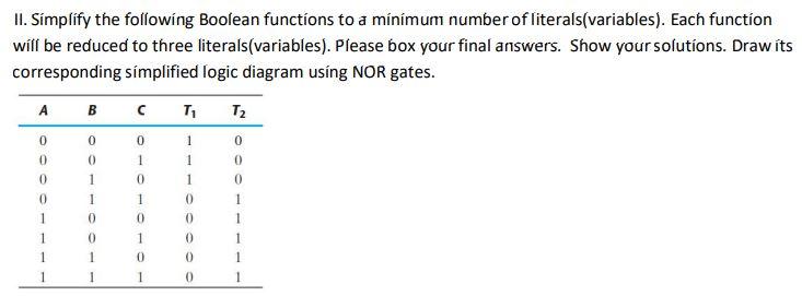 Solved II. Simplify the following Boolean functions to a | Chegg.com