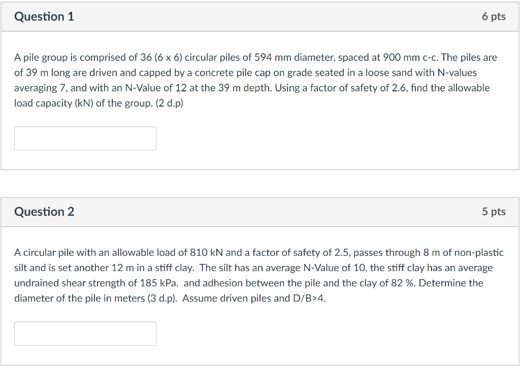 Solved A pile group is comprised of 36(6×6) circular piles | Chegg.com