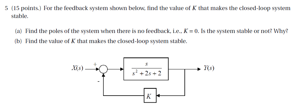 Solved 5 (15 points. For the feedback system shown below, | Chegg.com