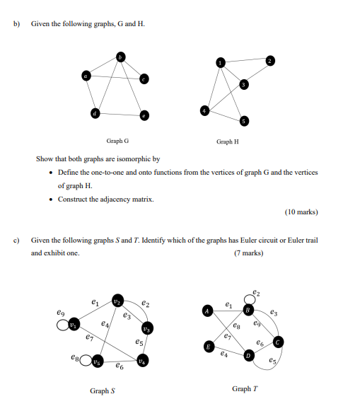 Solved b) Given the following graphs, G and H. Graph Graph | Chegg.com